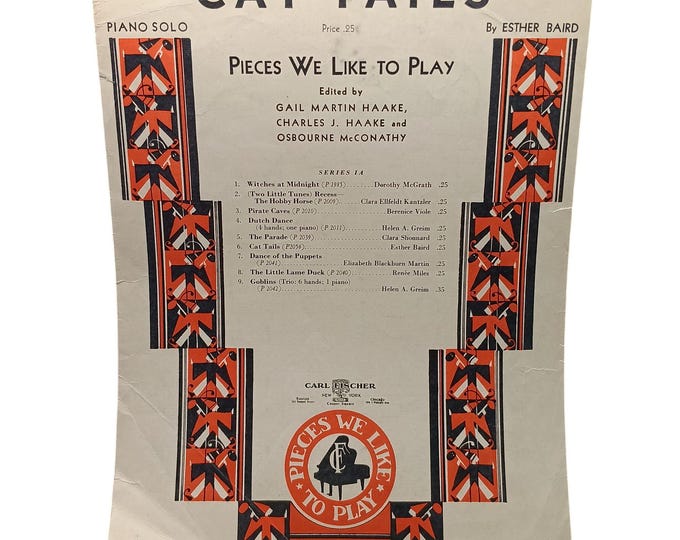 Vintage 1930s Sheet Music "cat Tails" Piano Solo Edited by Haake ...