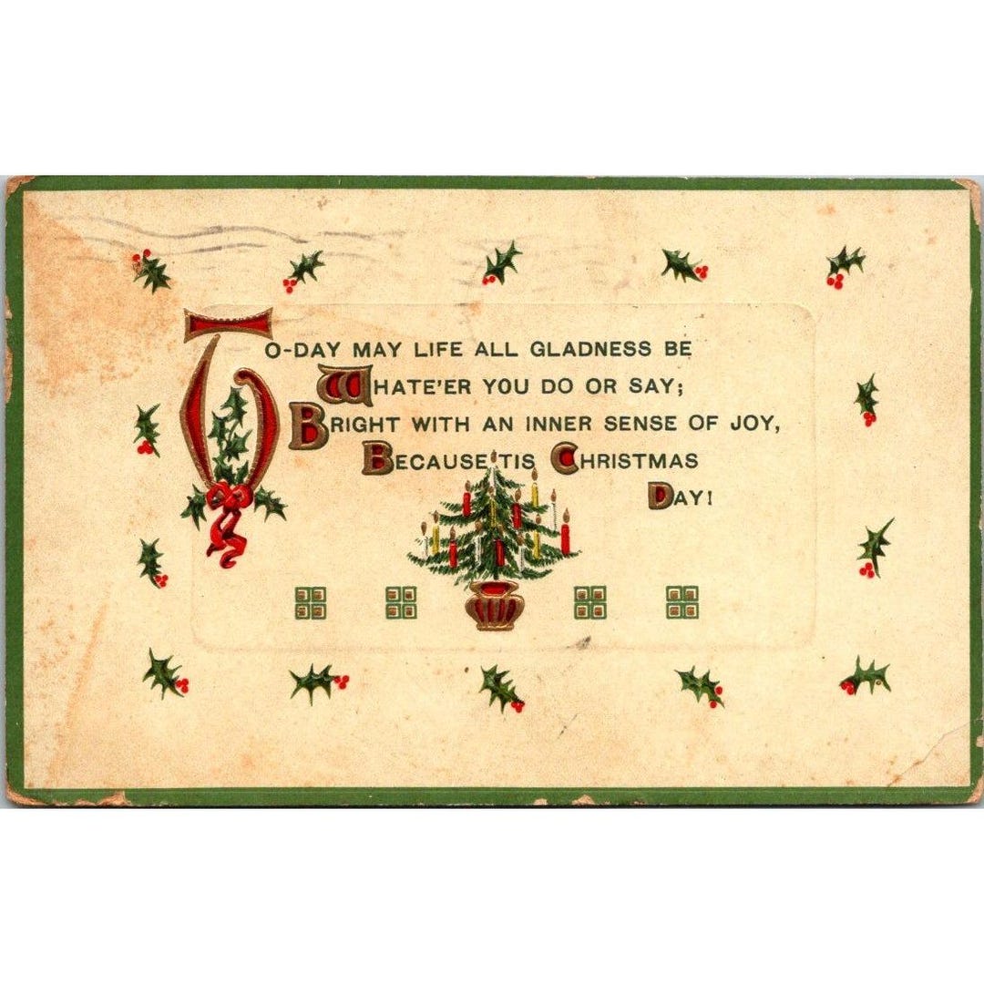 Vintage Christmas Poem Postcard 1912 With Holly & Tree Design - Etsy