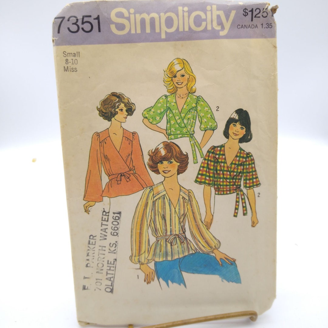 Vintage Sewing PATTERN Simplicity 7351, Misses 1976 Front Wrap Tops ...