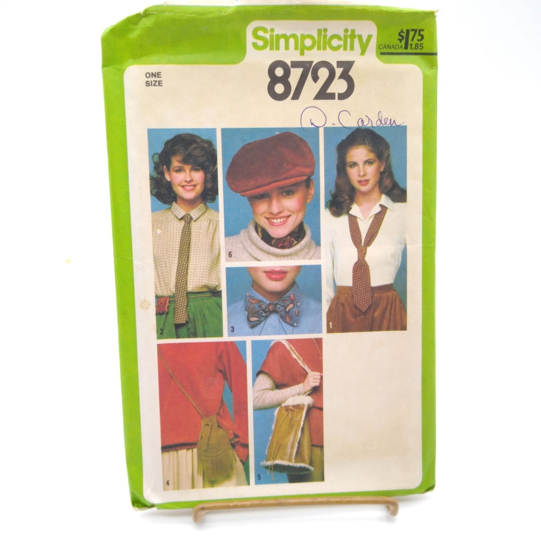 Vintage Sewing PATTERN Simplicity 8723, Misses 1978 Ties Bag Hat and ...