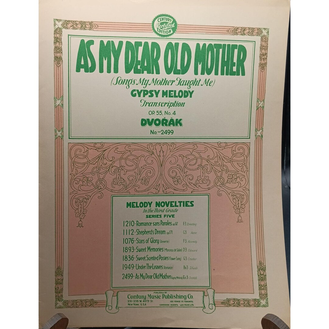 Dvorak "as My Dear Old Mother" Sheet Music No. 2499 Century Edition ...