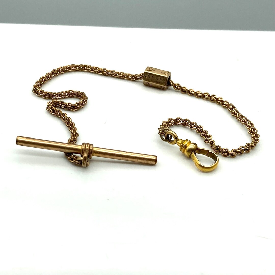 Antique WSB Gold Filled Watch Lorgnette Chain With Engraved Hexagon ...