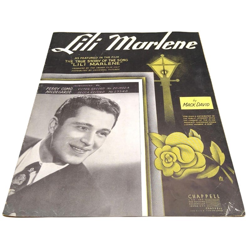 Vintage 1943 Lili Marlene Sheet Music Perry Como by Mack David Chappell ...