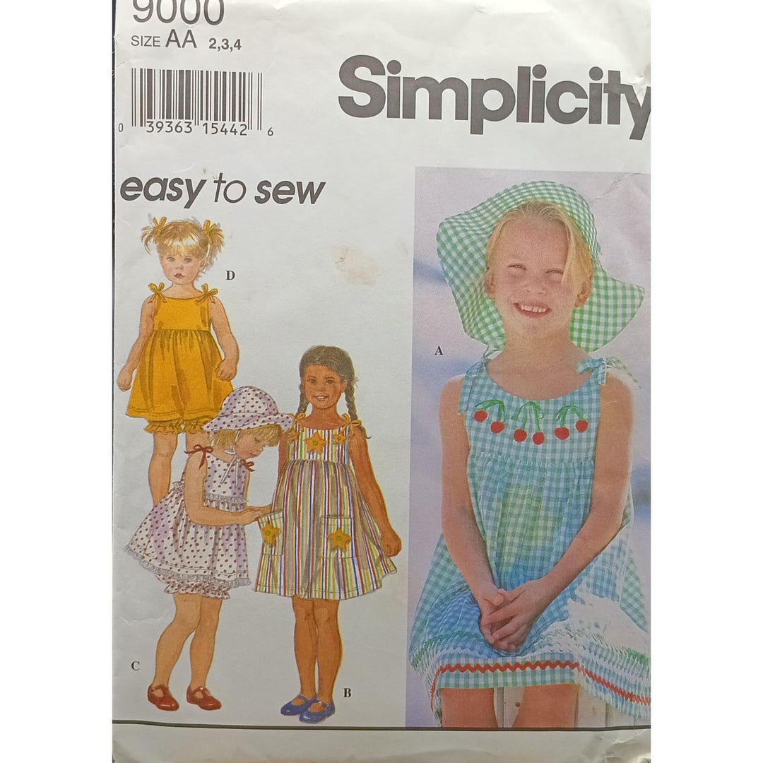 Simplicity 9000 Vintage 1990s Girls Dress & Hat Sewing Pattern Size 2-4 ...