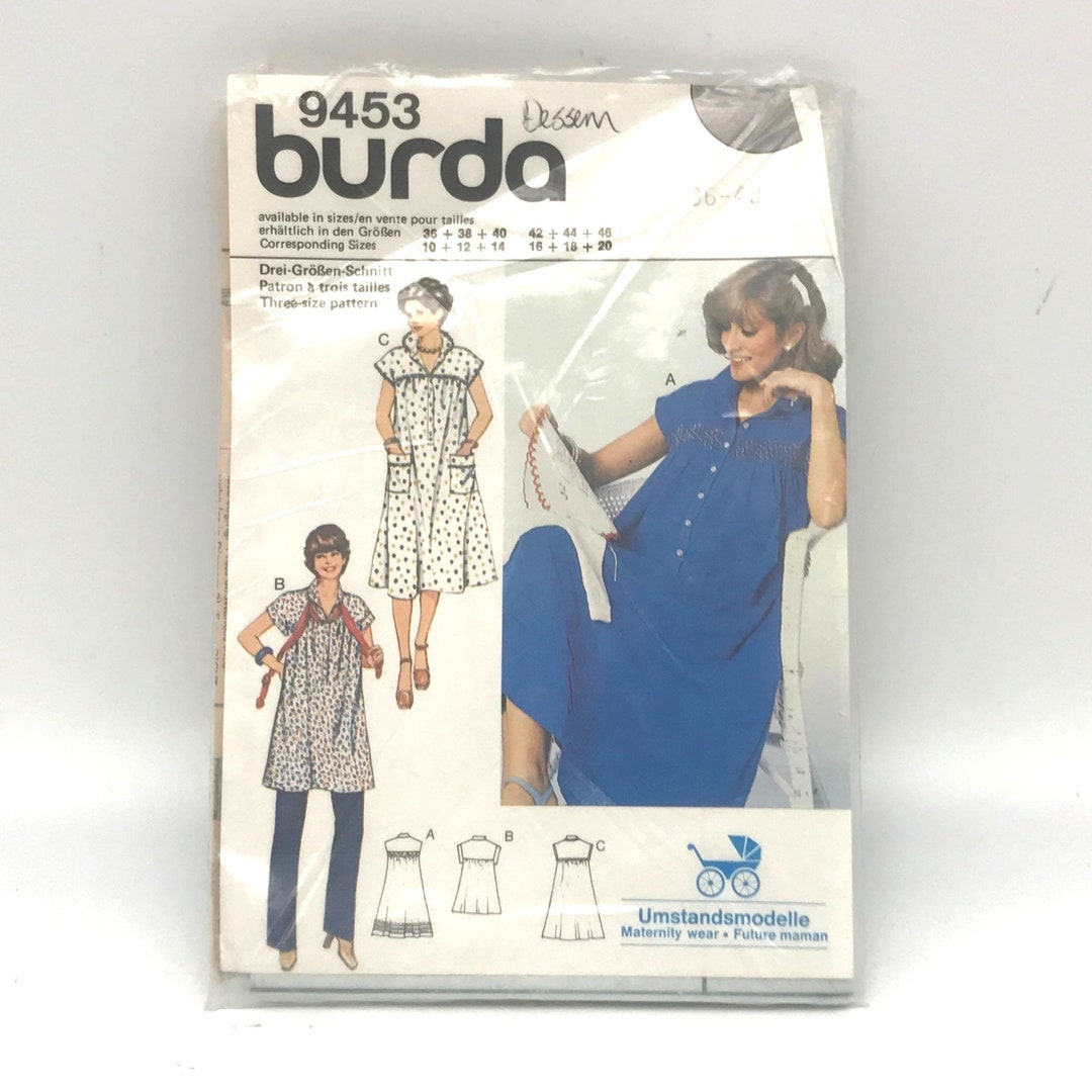 UNCUT Vintage Sewing PATTERN Burda 9453, Maternity 1980s Misses Smock ...