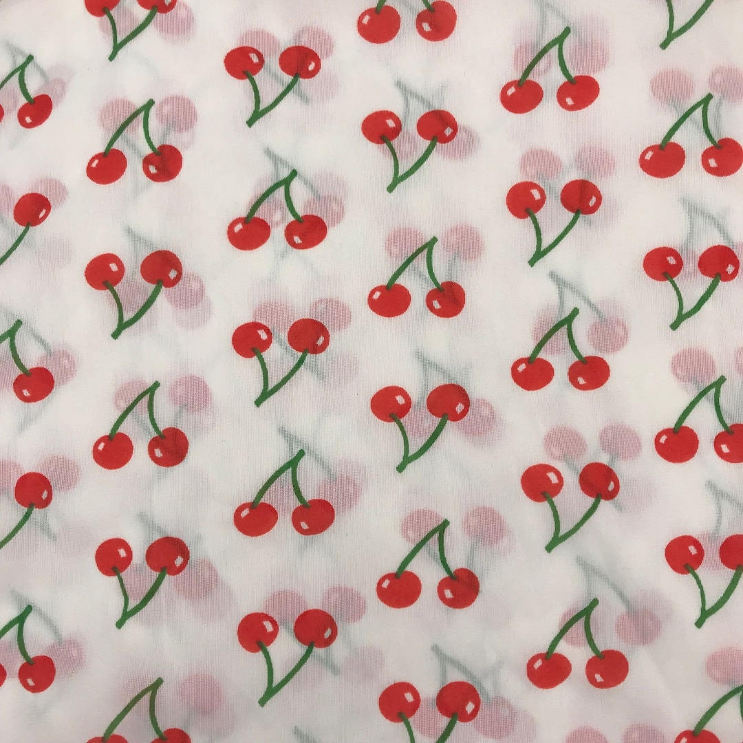Vintage Sheer Cherries Nylon Fabric, White With Fun Fruit Motif ...