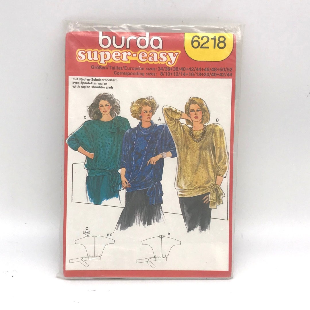 UNCUT Vintage Sewing PATTERN Burda 6218, Super Easy 1980s Misses Blouse ...