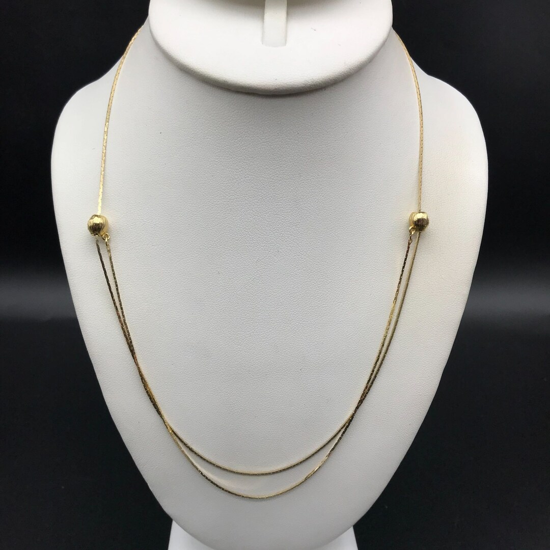 Vintage Double Strand Adjustable Necklace, Delicate Gold Tone Chain ...