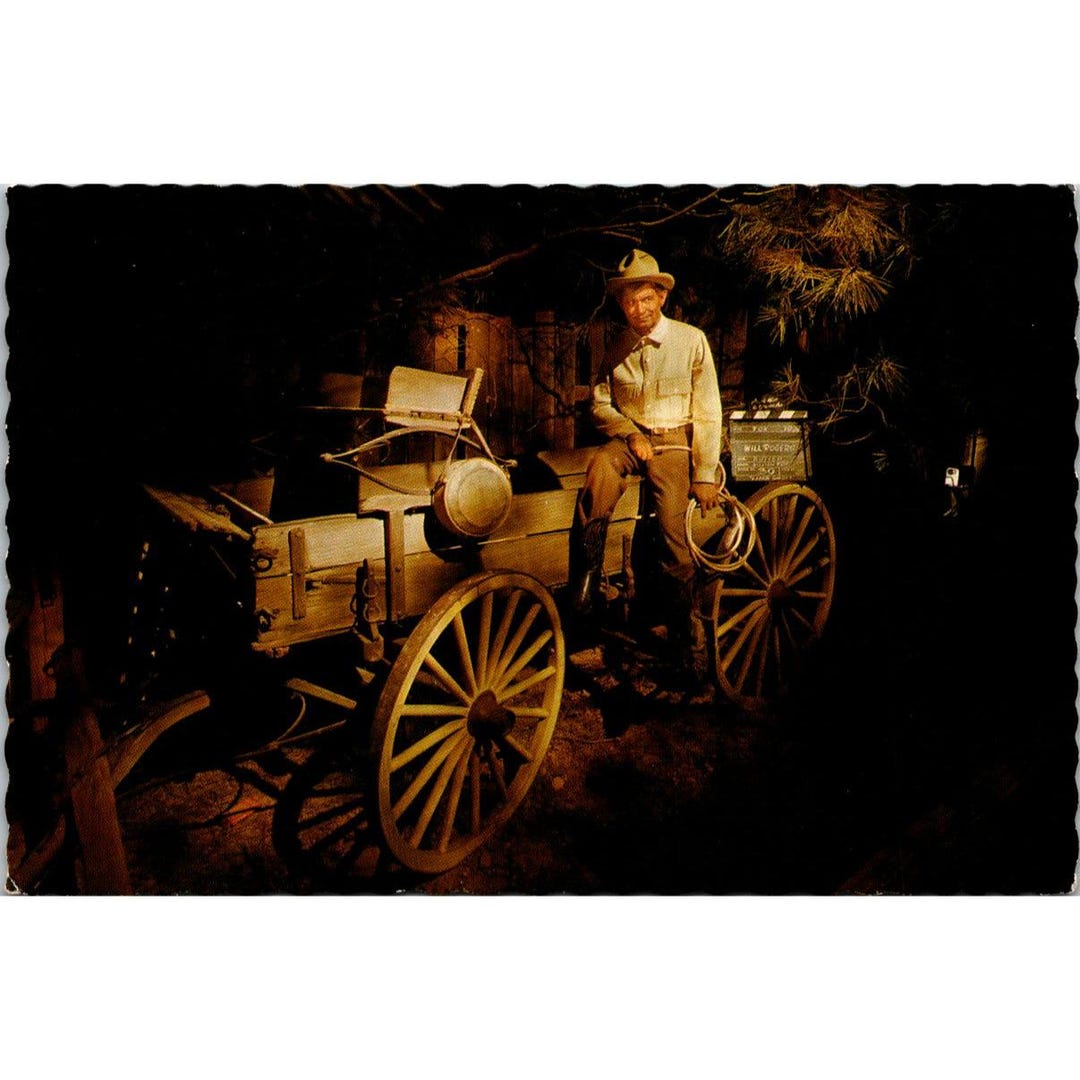Vintage Movieland Wax Museum Postcard Featuring Will Rogers on Wagon - Etsy