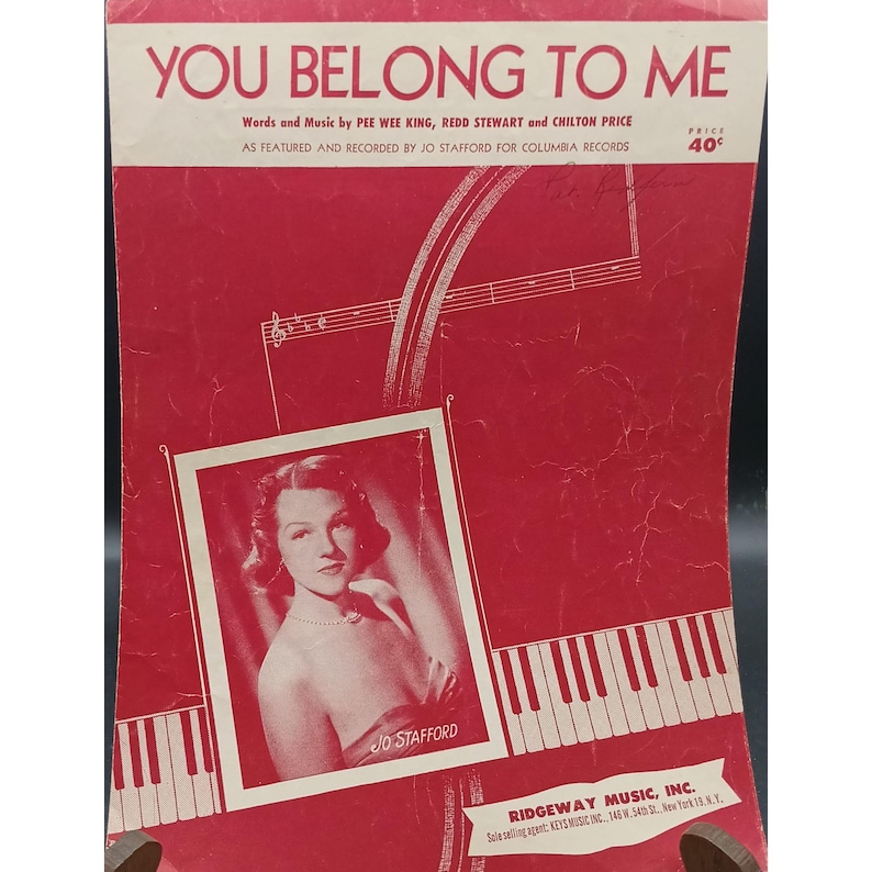 Vintage 1940s "you Belong to Me" Sheet Music by Jo Stafford - Etsy