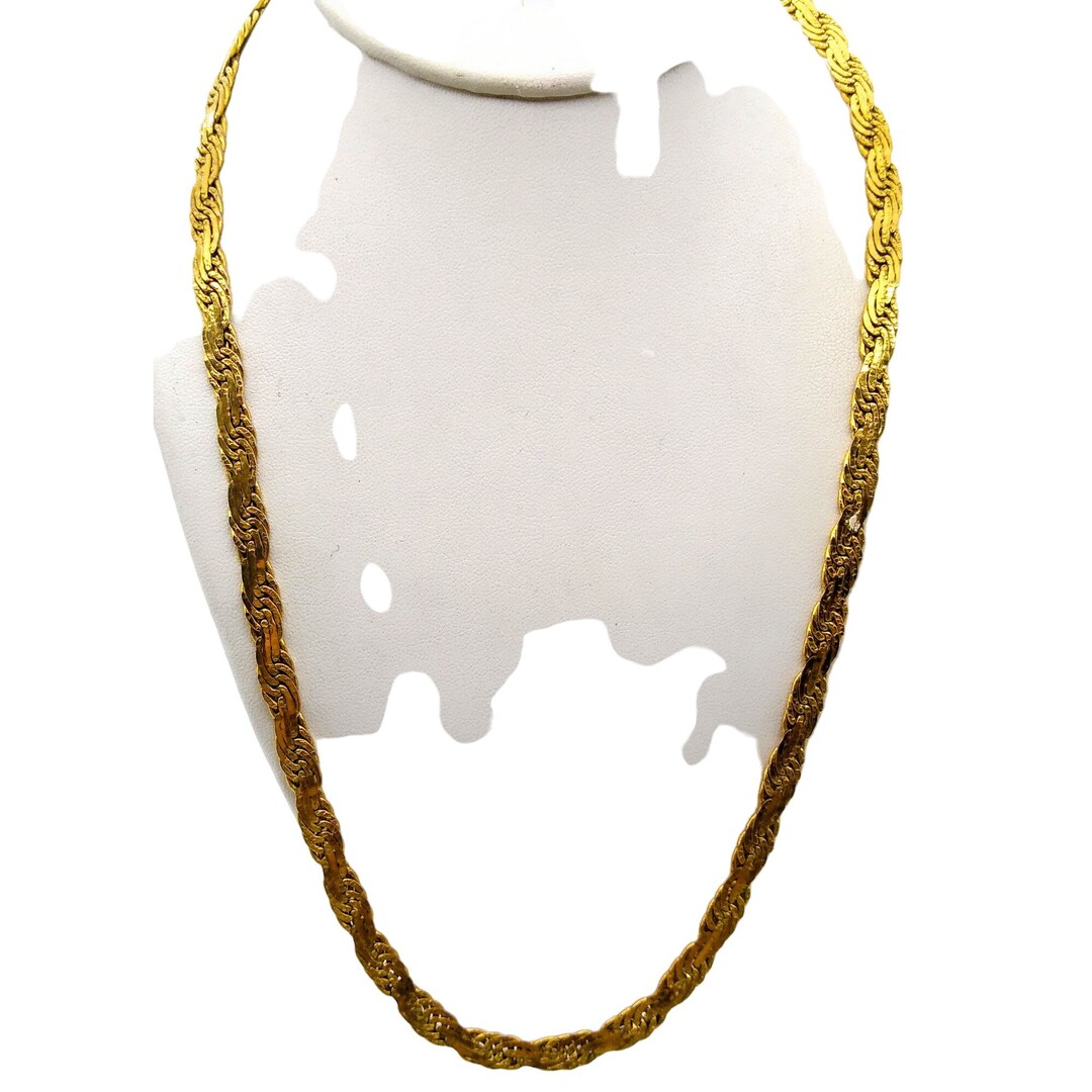 Vintage Gold Plated Flat Rope Chain Necklace - Etsy