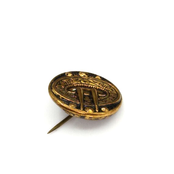 Antique Brass Pinback, Pin Back Button, Unique Design… - Gem