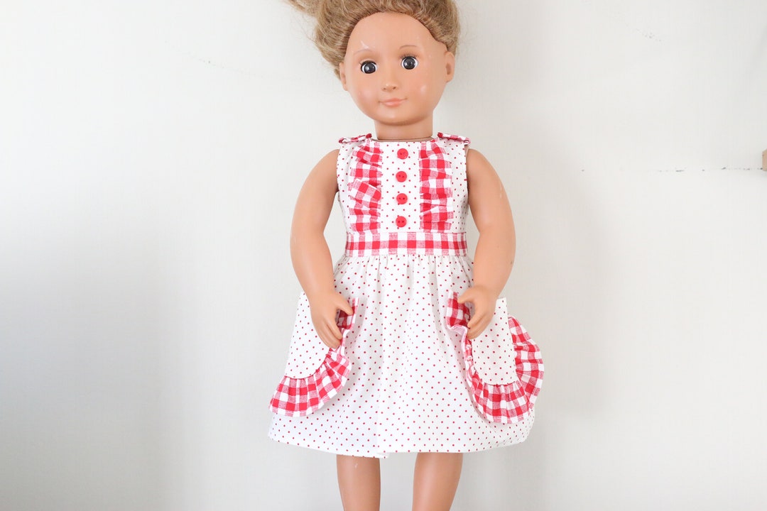 Gingham Doll Dress, Polka Dots Doll Dress, Handmade Doll Clothes, 18 ...