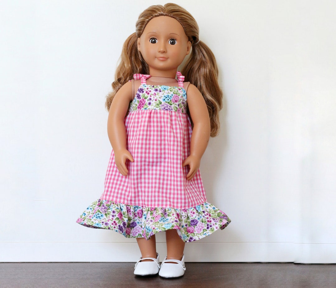 Handmade Doll Dress, Pink Gingham Doll Dress, Handmade Doll Clothes, 18 ...