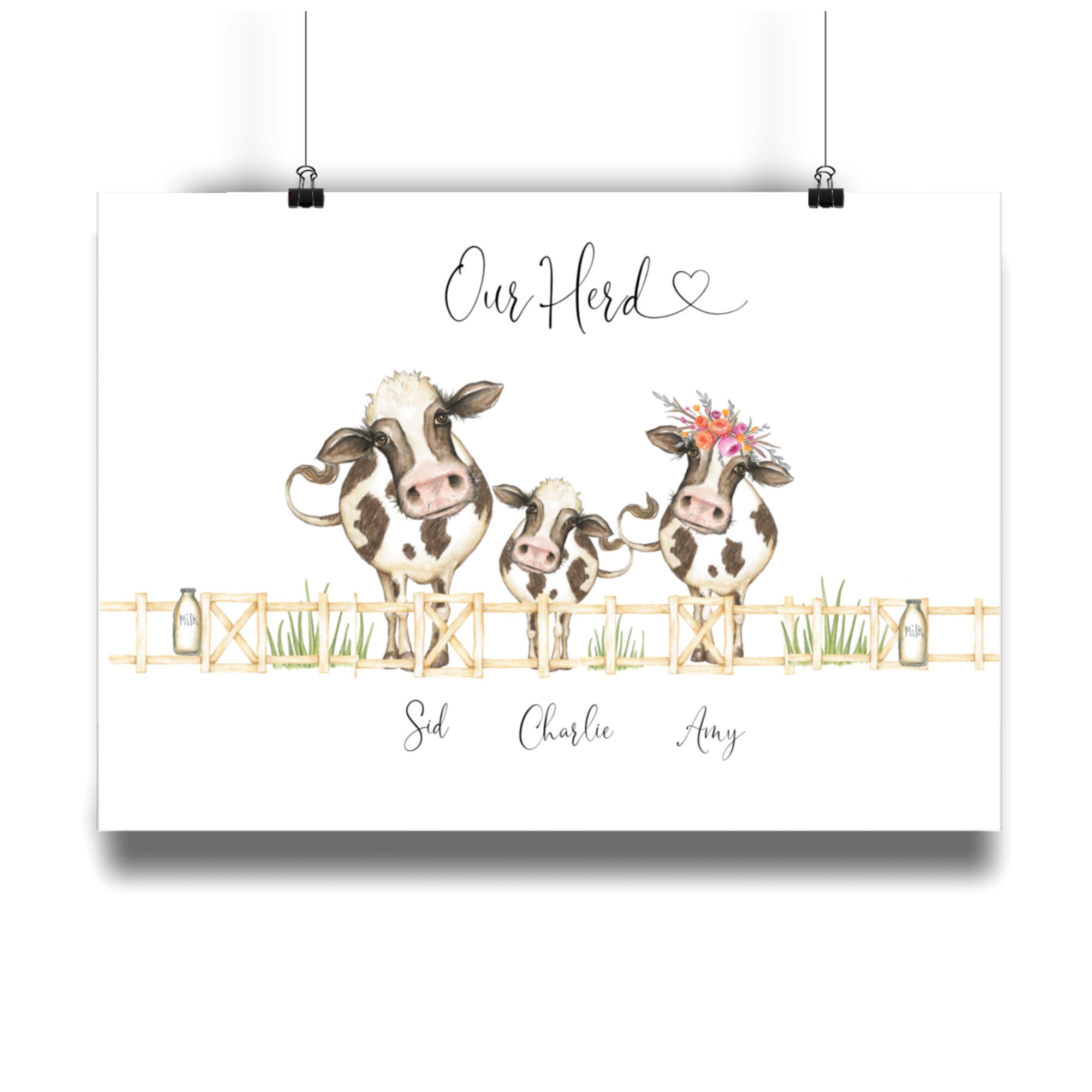 A4 Print Personalised Cow Family Print Countryside Farm - Etsy