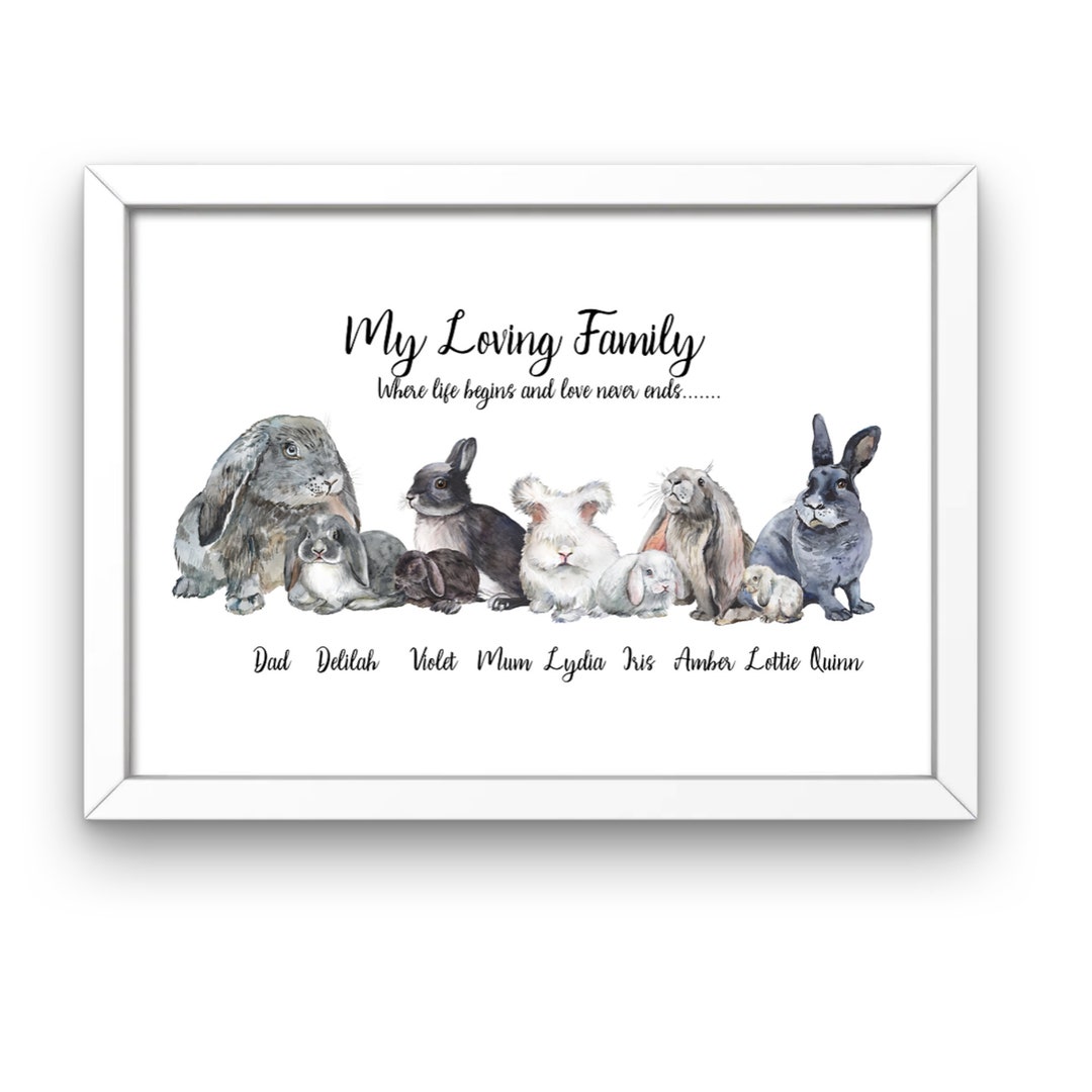Personalised Family Easter Rabbit Print Portrait A4 Size Watercolour ...