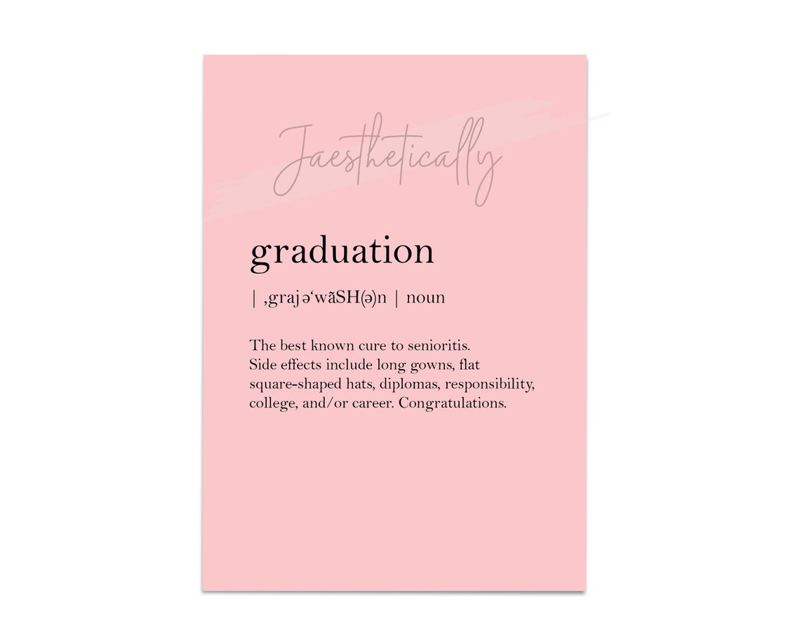 Graduation Definition Pink PRINTABLE Card 5" X 7" Digital Download - Etsy