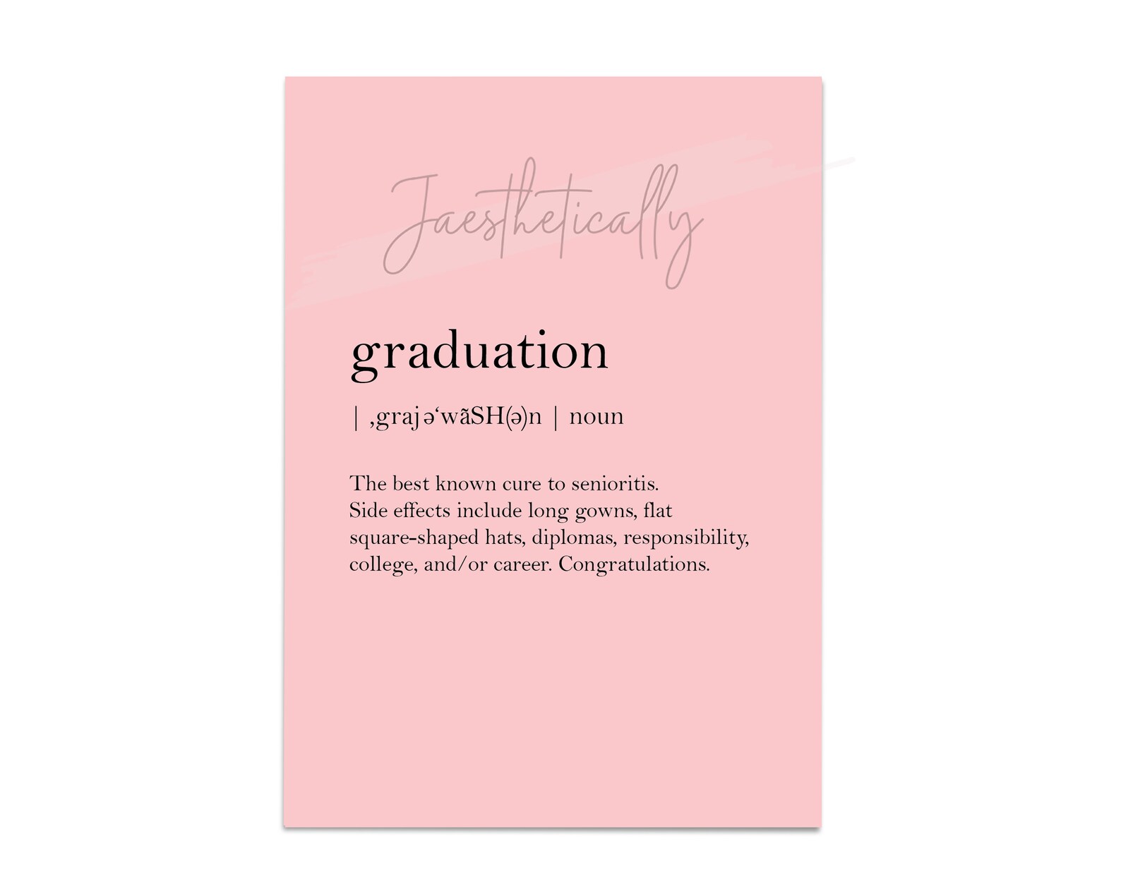Graduation Definition Pink PRINTABLE Card 5" X 7" Digital Download - Etsy