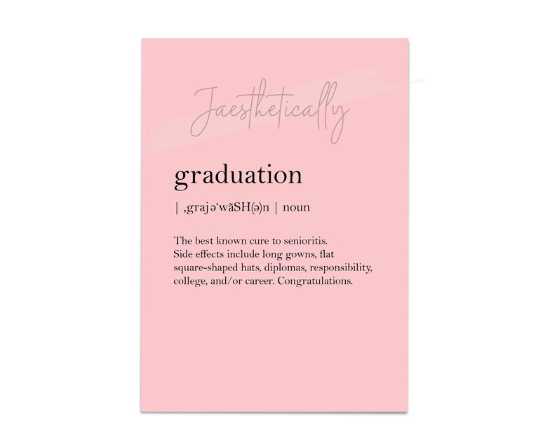 Graduation Definition Pink PRINTABLE Card 5" X 7" Digital Download - Etsy