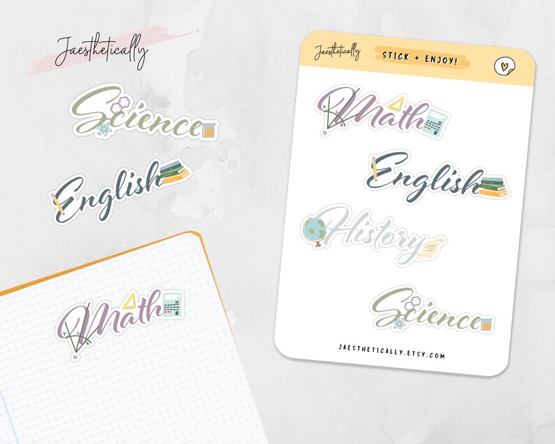 School Subject Stickers - Etsy