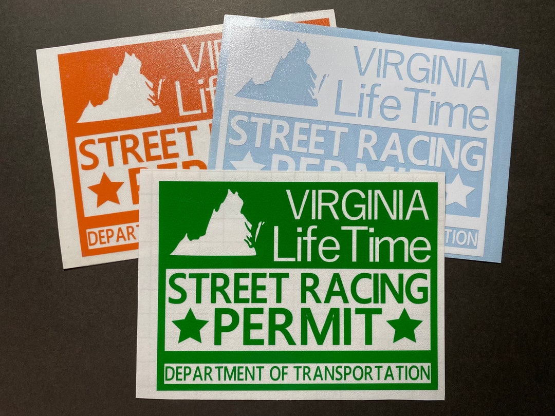 Virginia Street Racing Permit | Car Decal | Laptop Sticker - Etsy