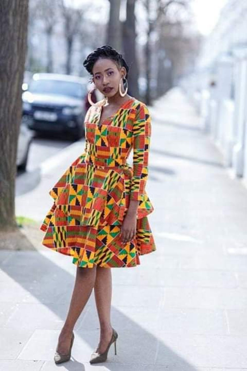Kente Midi Dress Ankara Smart Dress Ankara Party Dress Birthday Dress