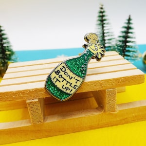 Don't Bottle It Up, Prosecco, Enamel Pin Badge, Glitter Prosecco Pin ...