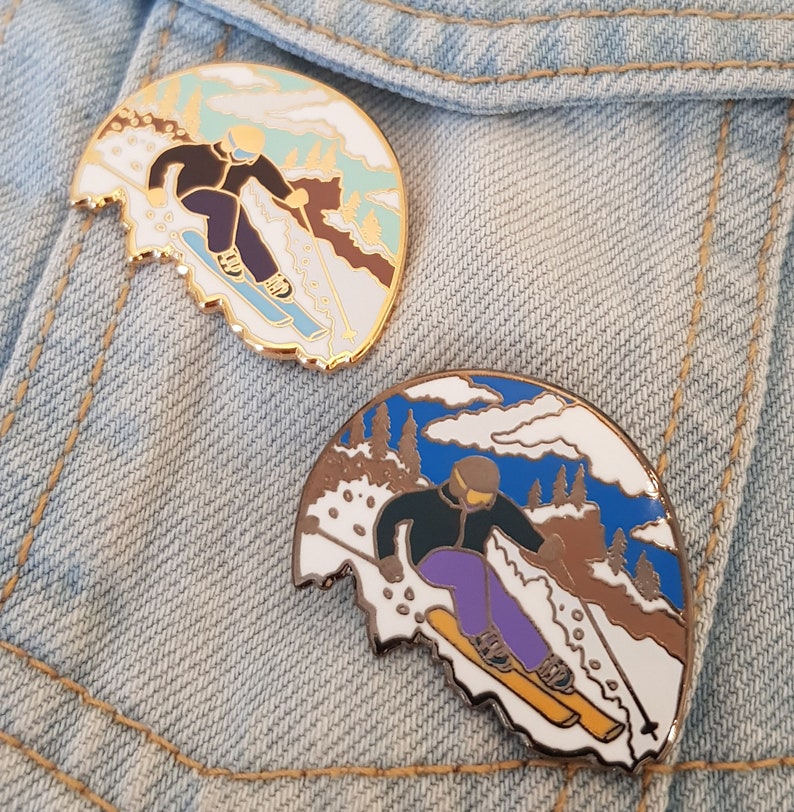 Skier Enamel Pin Badge Snow Scape Winter Mountain Scene - Etsy UK