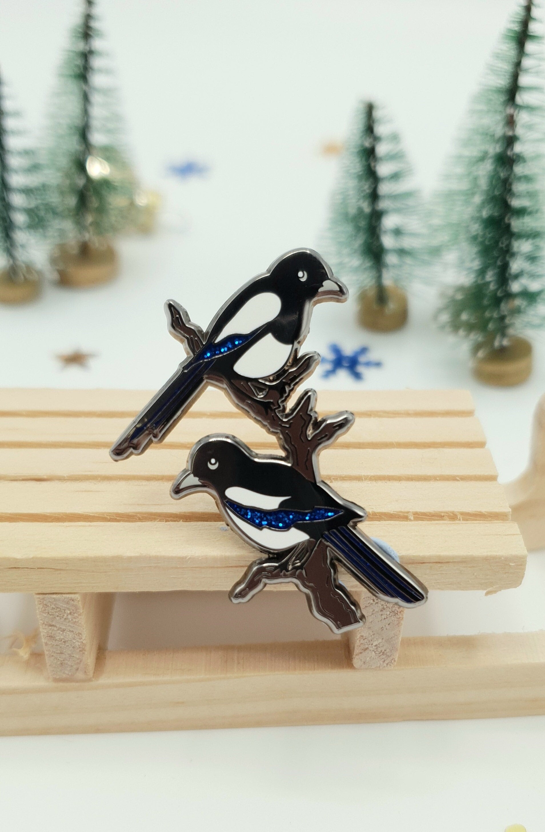Magpies Two for Joy Enamel Pin Badge Christmas Gift Brooch - Etsy