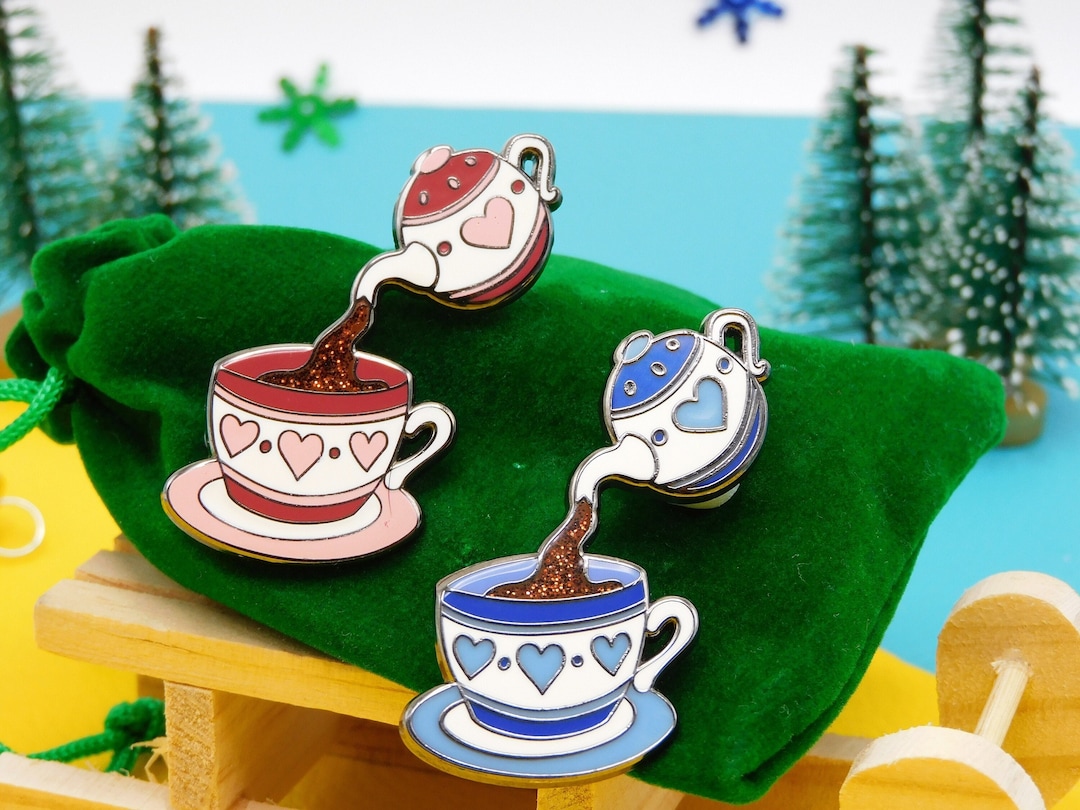 Pot of Tea Enamel Pin Badge, Glitter Tea Pins, Tea Lover Lapel Pins ...