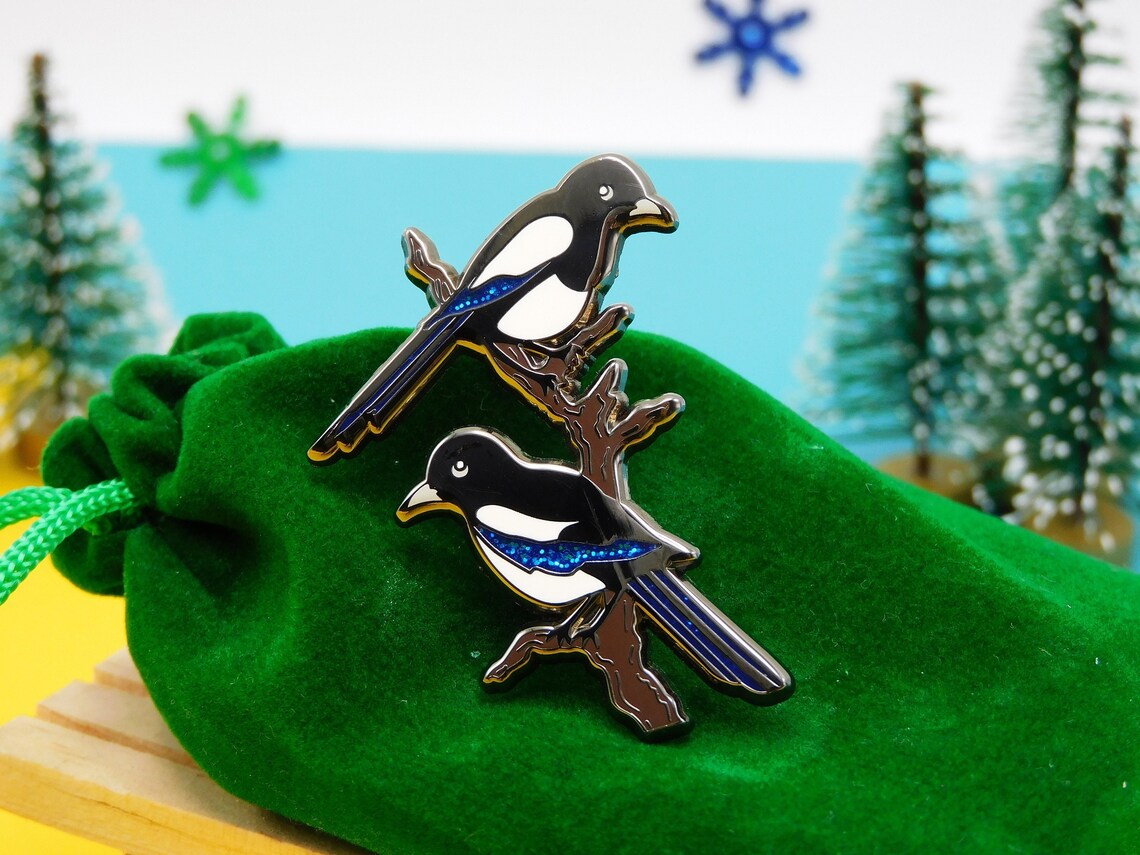 Magpies Two for Joy Enamel Pin Badge Christmas Gift Brooch - Etsy