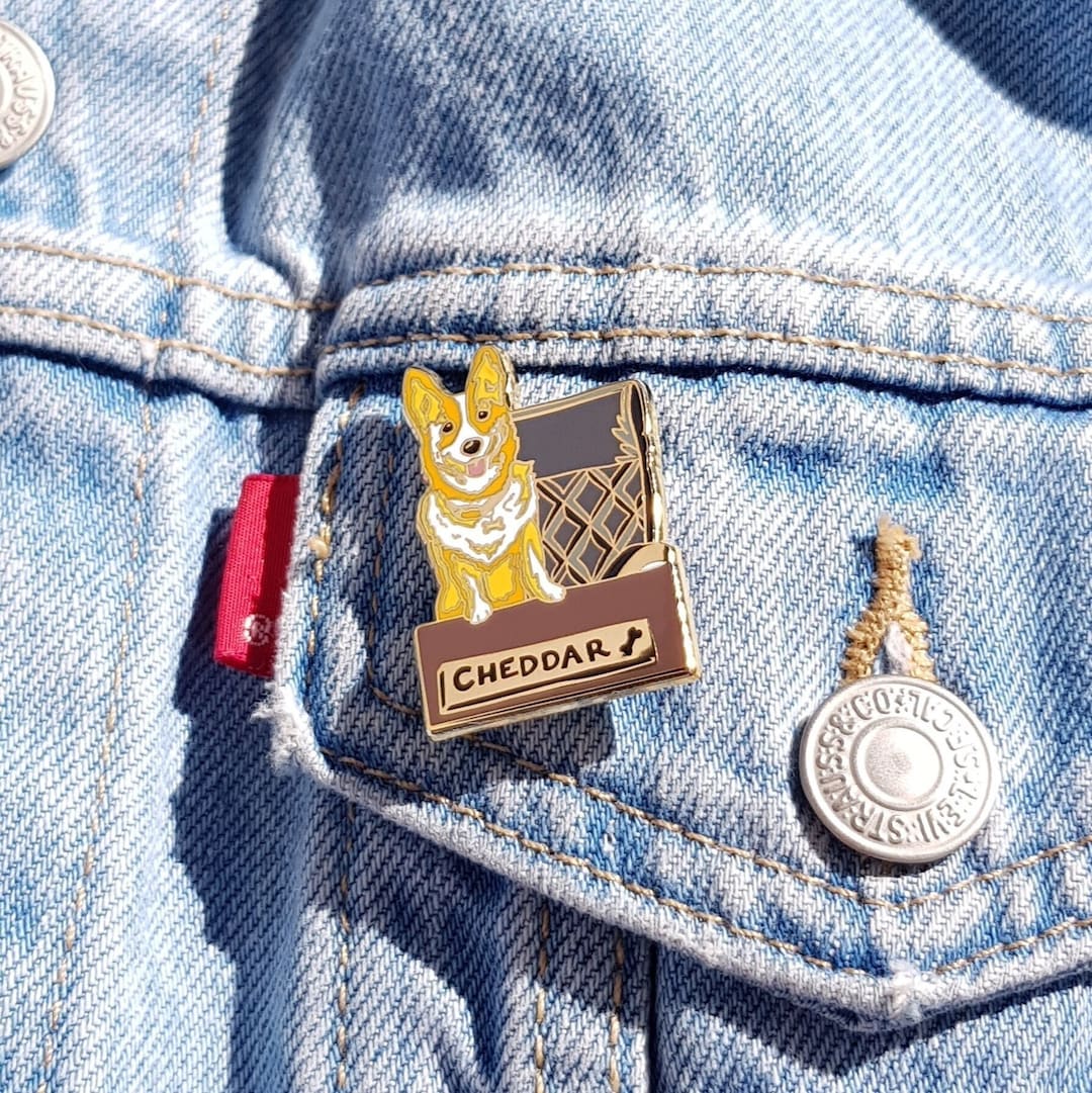 Cheddar Corgi Enamel Pin Badge, Gold Lapel Pins - Etsy