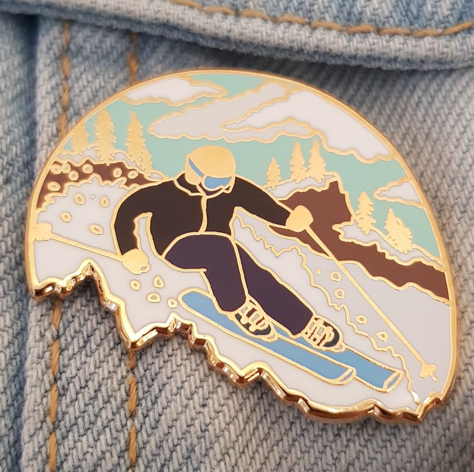 Skier Enamel Pin Badge Snow Scape Winter Mountain Scene - Etsy UK
