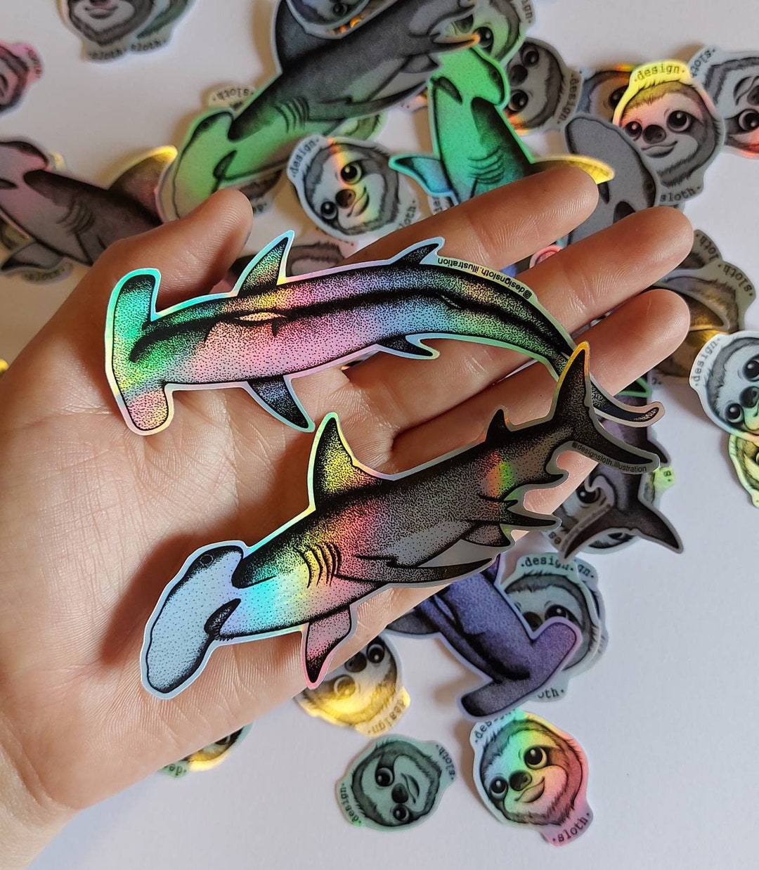 2 Waterproof Shark Holographic Stickers Set, Sealife Sticker ...