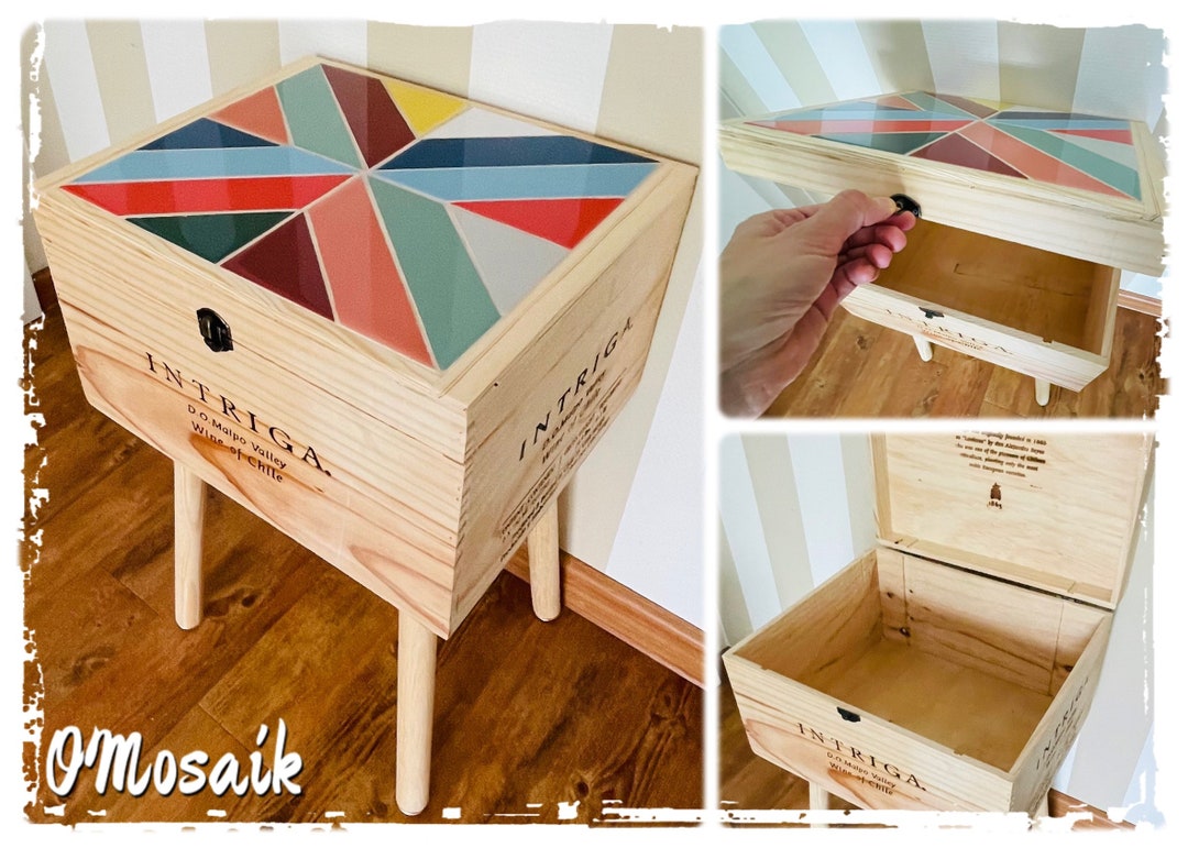 Mosaic Table Side Table Wine Box Table With Tiles Retro Small 26 X 33 ...
