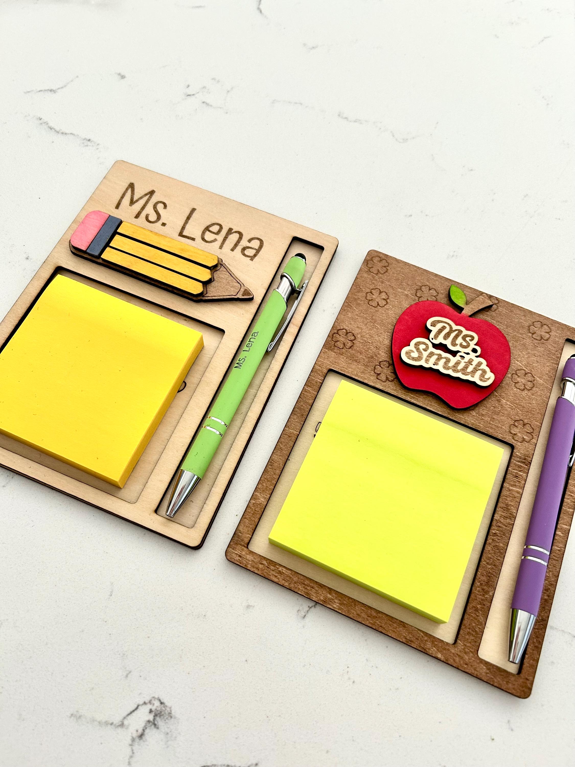 Personalized Teacher Notepad Holder: Engraved Pen, Wooden Desk Decor - Etsy