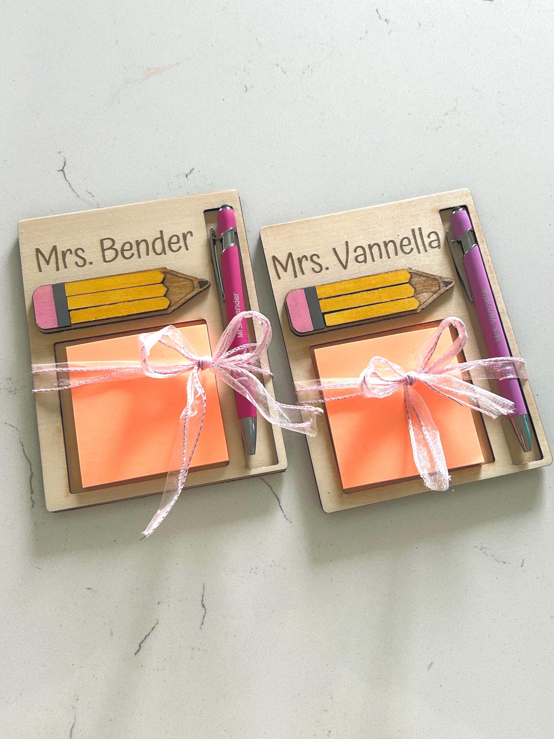 Personalized Teacher Notepad Holder: Engraved Pen, Wooden Desk Decor - Etsy