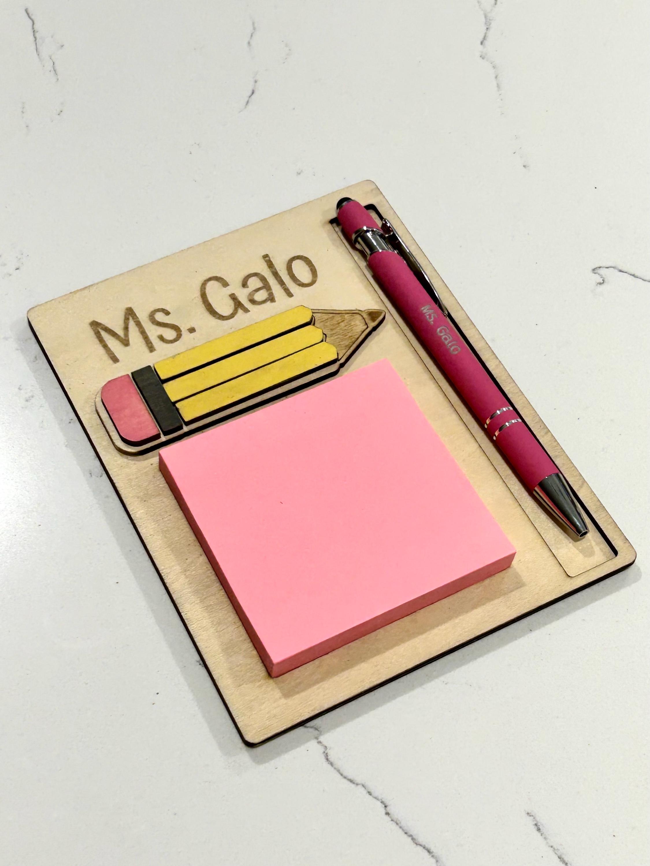 Personalized Teacher Notepad Holder: Engraved Pen, Wooden Desk Decor - Etsy
