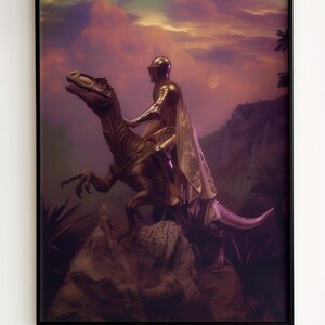 Knight on A Dinosaur, Vintage Photography, Art Poster Print, Gothic ...
