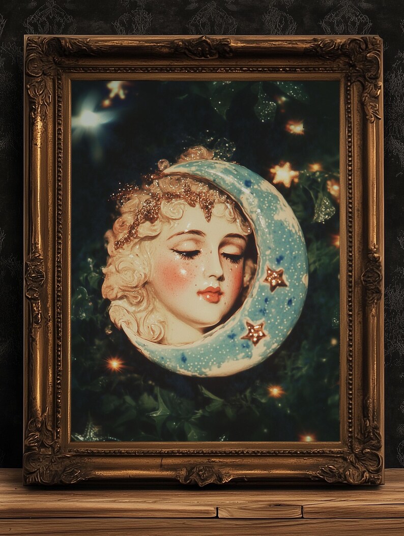 Celestial Moon Print, 90s Whimsigoth Decor, Whimsical Celestial Magical ...