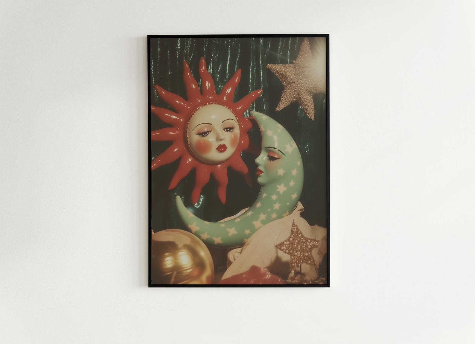 Celestial Sun and Crescent Moon Print, 90s Whimsigoth Decor, Whimsical ...