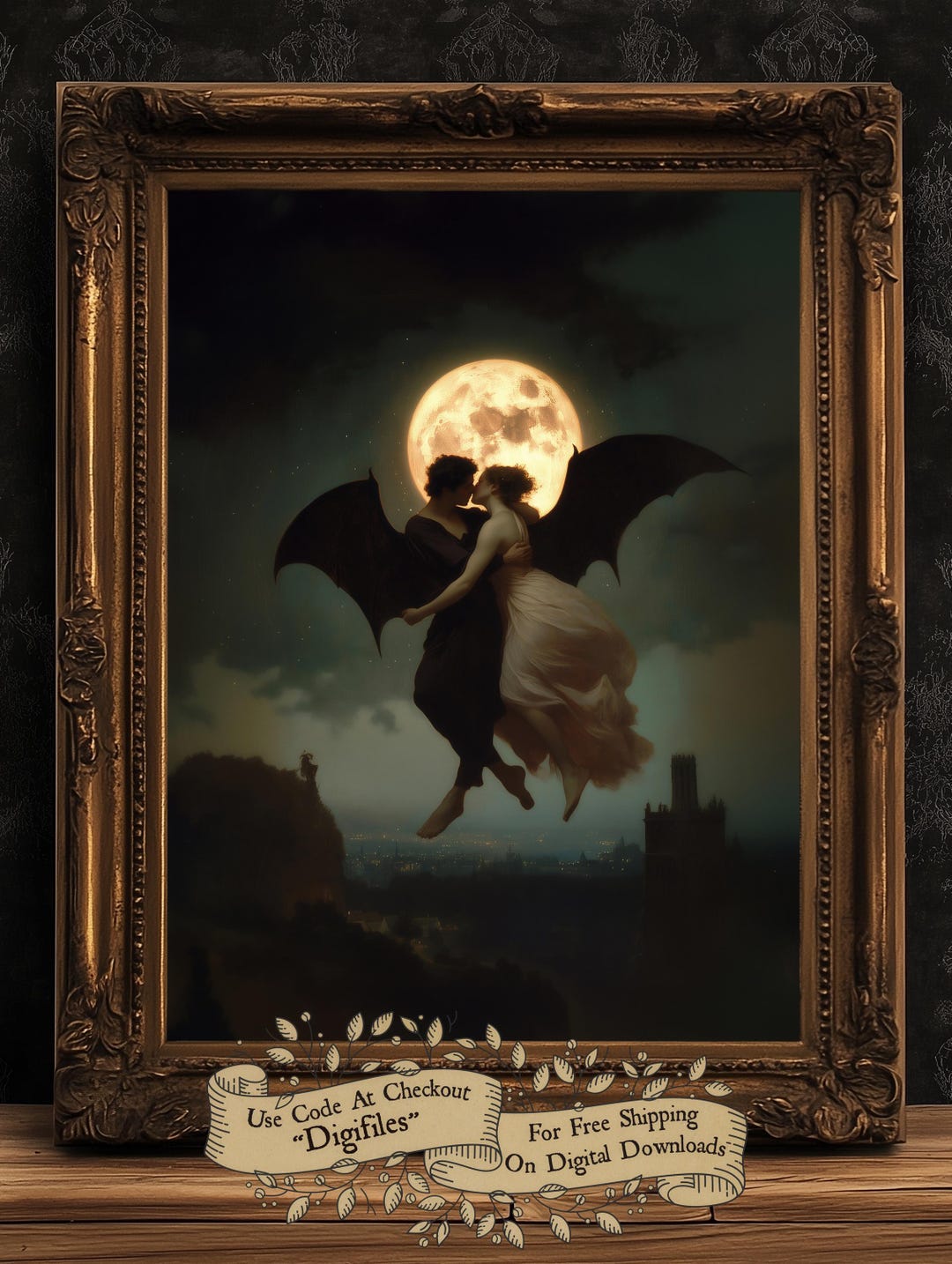 Demonic Love Painting, Demon and Woman Dancing in Moonlight, Dark ...