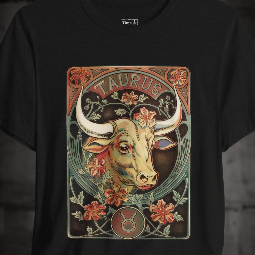 Taurus Zodiac T-shirt, Vintage Astrology Tee, Zodiac Gift Art Nouveau ...