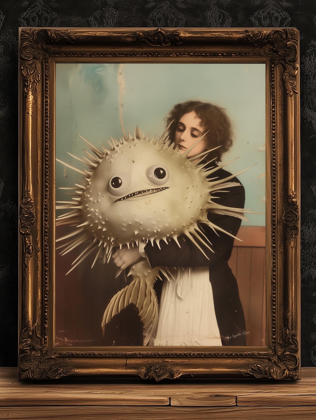 A Fishy Situation, Woman With Pufferfish, Vintage Inspired Gothic Decor ...