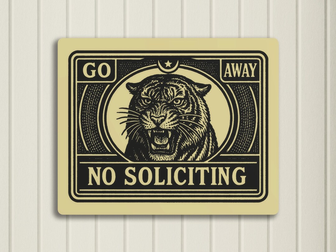 Retro No Soliciting Sign, Funny Angry Tiger, Vintage Door Sign for ...