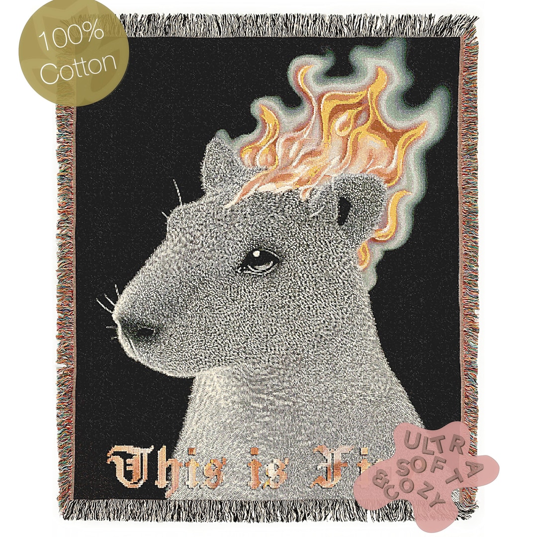 This is Fine, Capybara on Fire, Funny Tapestry, Woven Wall Art, Surreal ...