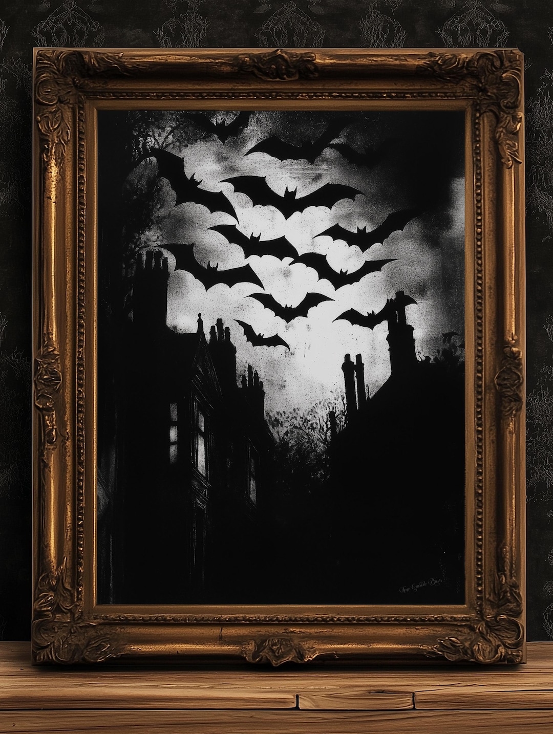 Bats Colony Flying in Dark Cloudy Sky Print, German Expressionism Wall ...