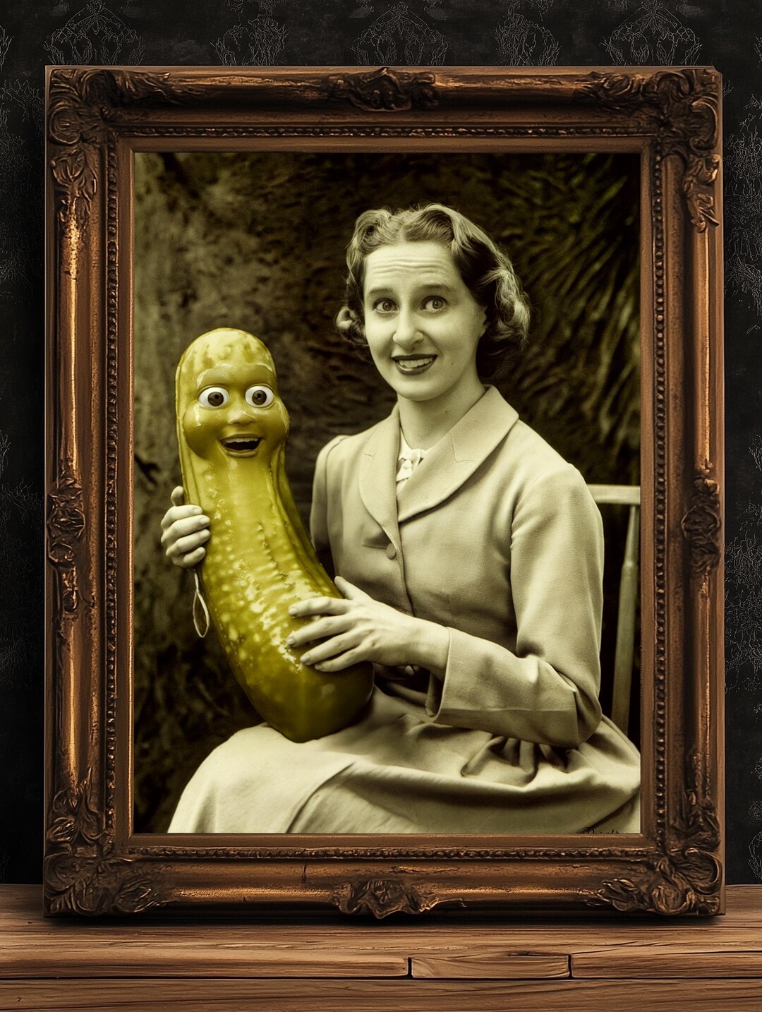 Help I'm in a Pickle, Vintage-style Poster: Quirky Woman Holding a ...