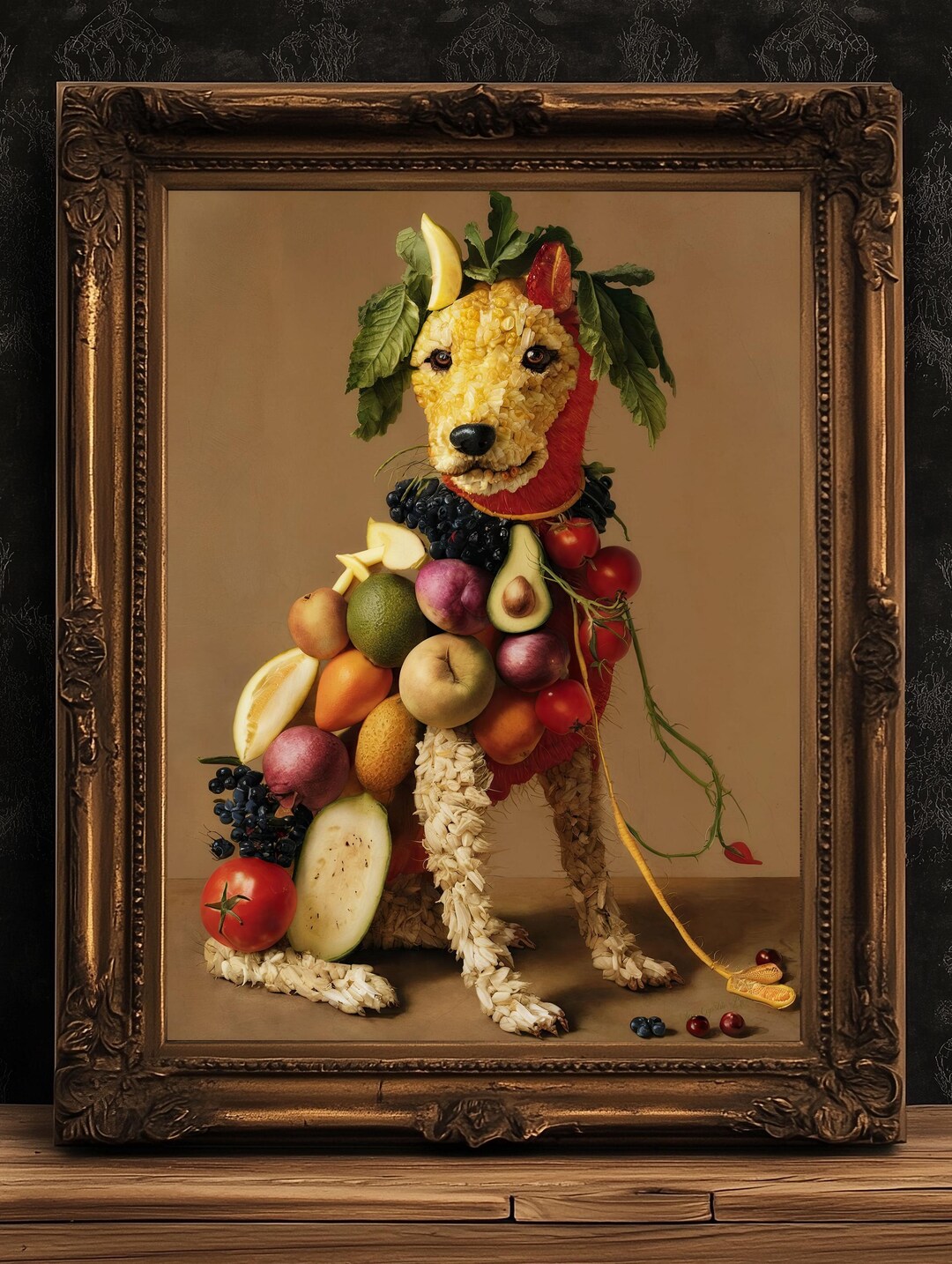 Fruity Puppy Poster, Antique Vegetable Dog Art Print, Renaissance Food ...