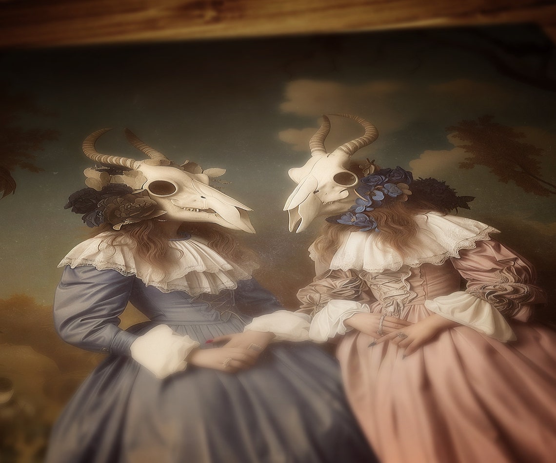 Sisters of Mercy, Rococo Baroque Animal Skull Girls Painting, Victorian ...